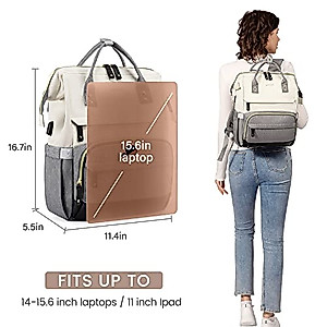 LOVEVOOK Laptop Backpack for Women, 15.6 Inch Work Business Backpacks Purse with USB Port, Large Capacity Educators Nurse Bag Backbag, Waterproof Casual Daypack for Travel,White-Grey-Black