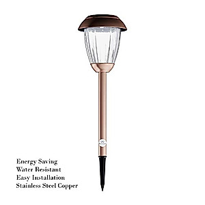 Pure Garden Solar Path Lights, Set of 8-16” Tall Stainless Steel Outdoor Stake Lighting for Garden, Landscape, Yard, Driveway, Walkway (Copper)