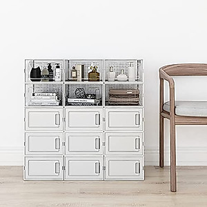 WAYTRIM 15 Pack Stackable Storage Shoe Box Foldable 6 Clear and 9 White Sneaker Storage Box Dorp Front Shoe Container Organizer Sneaker Storage Drawer Fit to Women Size 12