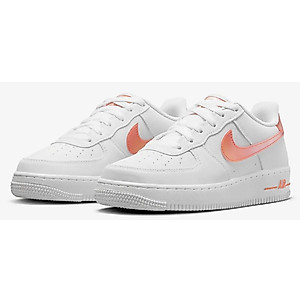 Nike Big Kid's Air Force 1, White/Safety Orange, 5.5 Big Kid