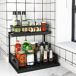 Under Sink Organizer, REALINN 2-Tier Pull Out Cabinet Organizer Under Kitchen Sink Organizer, Under Cabinet Storage Multi-Use for Bathroom Laundry Kitchen