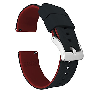 BARTON WATCH BANDS Quick Release Elite Silicone Watch Bands, Black Top/Crimson Red Bottom, 22mm