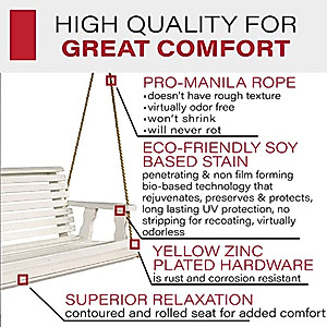 Amish Casual Heavy Duty 800 Lb Roll Back Treated Porch Swing with Hanging Ropes (5 Foot, Semi-Solid White Stain)