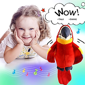 Houwsbaby 9'' Red Talking Parrot Plush Pal Repeat What You Say Recording Stuffed Animal Macaw Electronic Record Interactive Animated Bird Shake Wings Present Birthday Christmas for Kids Boys Girls