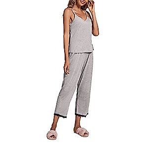 LYANER Women's Pajamas Set V Neck Sleeveless Cami Top with Pants PJ Sets Sleepwear Grey Medium