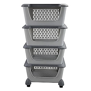 Obstnny 4 Pack Stacking Storage Bins, Multipurpose Large Plastic Baskets