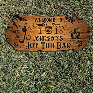 NNAMESISS- Personalized Hot Tub Rules Sign, Hot Tub Sign, 8 Inches, 12 Inches, 18 Inches Wooden Sign, Porch Patio Yard Decoration, Backyard Decor, Hot Tub Decor, Housewarming Gift, Gift for Friend