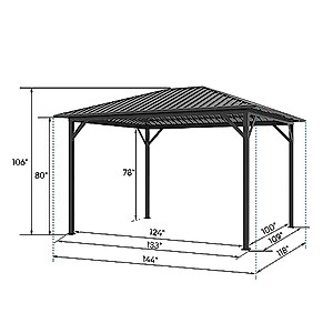 Cloud Mountain Steel Gazebo Hardtop Rectangular 10'x12', Brown Black