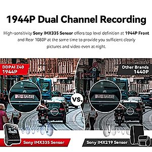 DDPAI Dash Cam Front and Rear, 1944P Front x1080P Rear, Dual Car Camera with Sensor, Buil-in GPS, Wi-Fi & App, Car Dashboard Camera Recorder 2.4",Parking Mode,G-Sensor,Super Capacitor, Z40 Dual GPS
