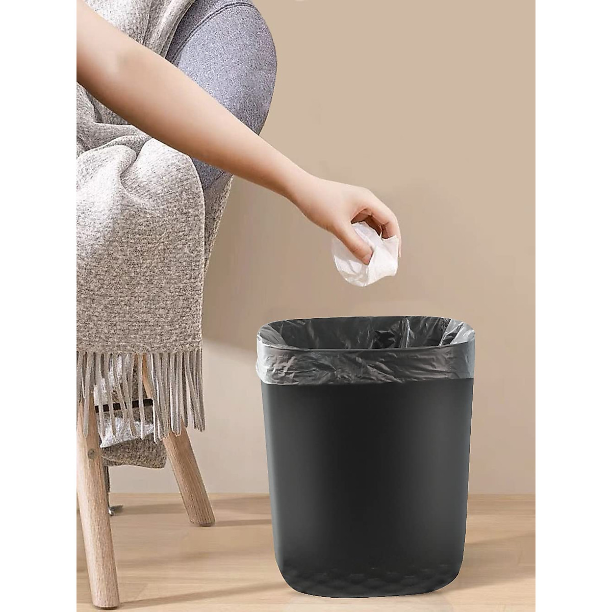 Feisco Small Trash Can for Bathroom with 60 Counts of Trash Bags,2.4 Gallon Bathroom Trash Can Wastebasket Garbage Container Bin for Bathroom Bedroom Kitchen Office (2, Black)
