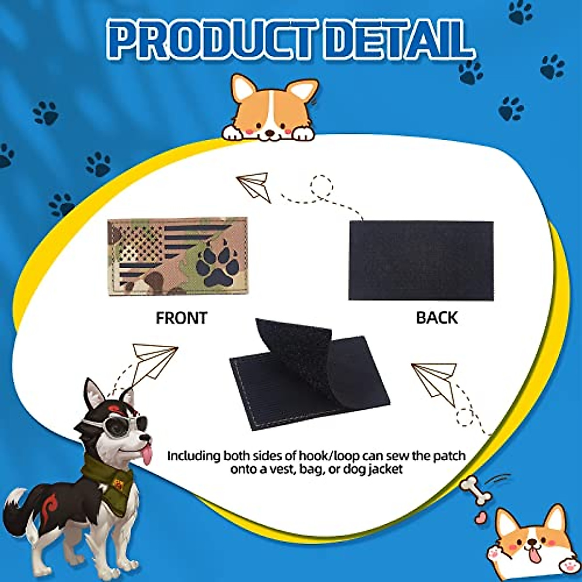 12 Pieces Service Dog Vest Patches with Adhesive Strap Removable Harnesses Tactical Hook and Loop Patch Set of American Flag Ask to Pet in Training