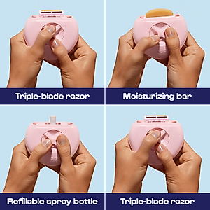 Alleyoop Portable Travel Razors For Women - Perfect For Touch Ups On-The-Go - Includes Refillable Blades, Moisturizing Bar & Water Spray Bottle - Safe For All/Sensitive Skin Types (Dusty Pink)