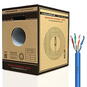 Mediabridge Pure Copper Cat6 Cable (250 Feet, Blue) - 10Gbps Ethernet, Solid, in-Wall Rated, w/Premium Snagless Pull-Out Box - (Part# C6-250-BLUE)