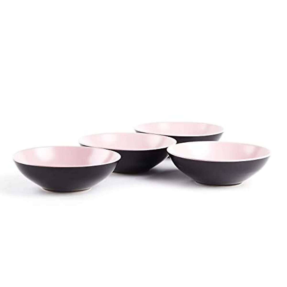 HomeVss Stoneware Two-Tone Colors Life 16pc Dinner Set，Outside Shiny Black + Inside Matte Glaze Rose