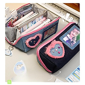 irLocy Y2k Pencil Pouch Denim Preppy Pencil Case Small Pencil Case Holder Y2K Accessories Preppy Supplies (black)