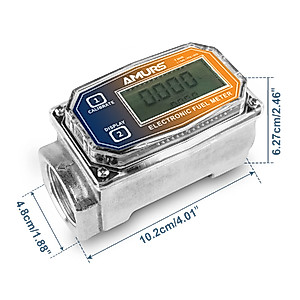 AMURS Turbine Flow Meter LCD Digital Display Flowmeter Gas Oil Fuel Flowmeters 1inch Fuel Flowmeter with NPT Counter for Measuring Diesel Kerosene Gasoline Flows
