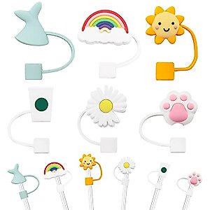 6 Pieces Silicone Straw Cover Cute Straw Tips Cover Reusable Silicone Straw Toppers for 6-8 mm Straw Protector, Anti-dust Airtight Seal Splash Proof (Not include Straw)
