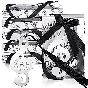 100 Pcs Musical Notes Bookmarks with Elegant Silk Tassel Music Metal Bookmarks Musical Wedding Favors Music Party Favors Gifts with Tassels and Gift Box for Students Band Office Book Piano Decorations