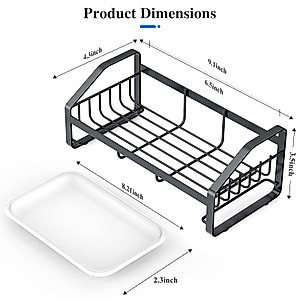 BSKSSK Sink Caddy, Sponge Holder for Kitchen Sink, Kitchen Bathroom Sink Organizer, 304 Stainless Steel Kitchen Countertop Organizer Soap Tray with Removable Drain Tray Length Version - Black