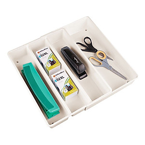 mDesign Adjustable, Expandable 4 Compartment Kitchen Cabinet Drawer Organizer - Divided Sections for Cutlery, Serving Spoons, Cooking Utensils, Gadgets - BPA Free, Food Safe - 2 Pack - Cream/Beige