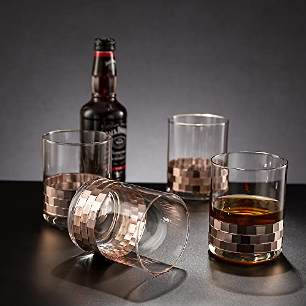 MyGift Whiskey Glasses Set of 4, Cocktail Mixed Drink Beverage Tumbler Drinkware with Copper Plating Bottom Rim