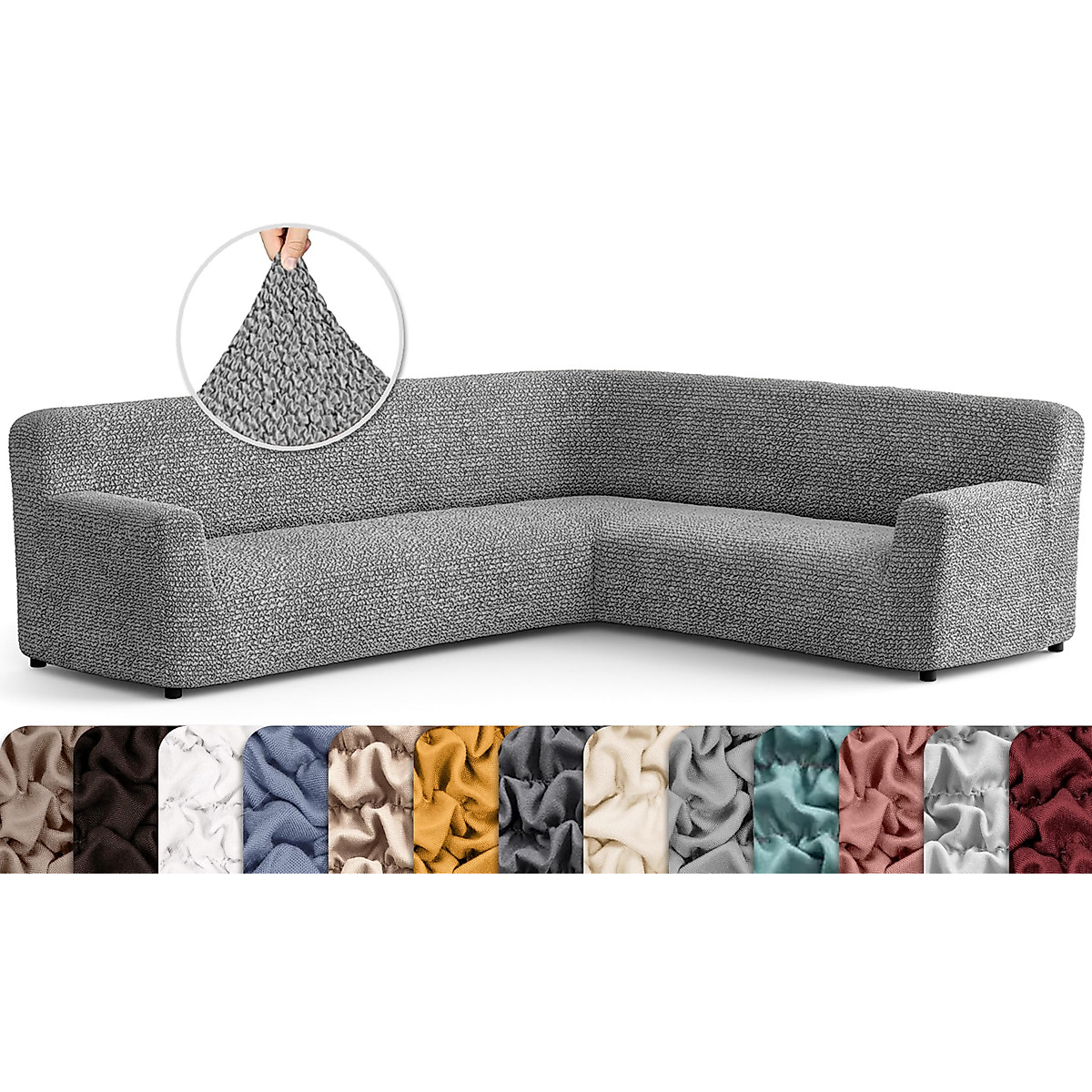 PAULATO BY GA.I.CO. Corner Sectional Couch Cover - Extra Large L-Shape Couch Slipcover - Washable Polyester Sofa Covers - 1-Piece Form Fit Furniture Protector - Microfibra - Ash (Corner Sofa)