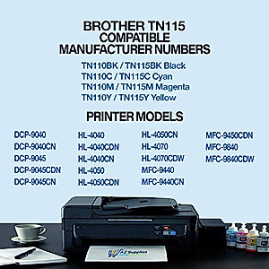 AZ Supplies © Premium OEM Quality 5PK TN115 High Yield Toner Cartridges Color Set + Black Professionally Remanufactured for Brother DCP-9040CN, DCP-9045CDN, HL-4040CDN, HL-4040CN, HL-4070CDW, MFC-9440CN, MFC-9450CDN, MFC-9840CDW Printers (2x Black, 1x Cya
