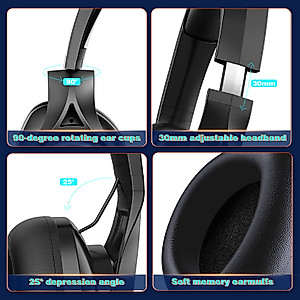 Gaming Headset with Microphone for Playstation 5, Double Head Beam Suspended Soft Soft Memory Earmuffs, 7.1 Surround Sound Wired Headset LED Light for PS5, PC, PS4, iMac, Laptop