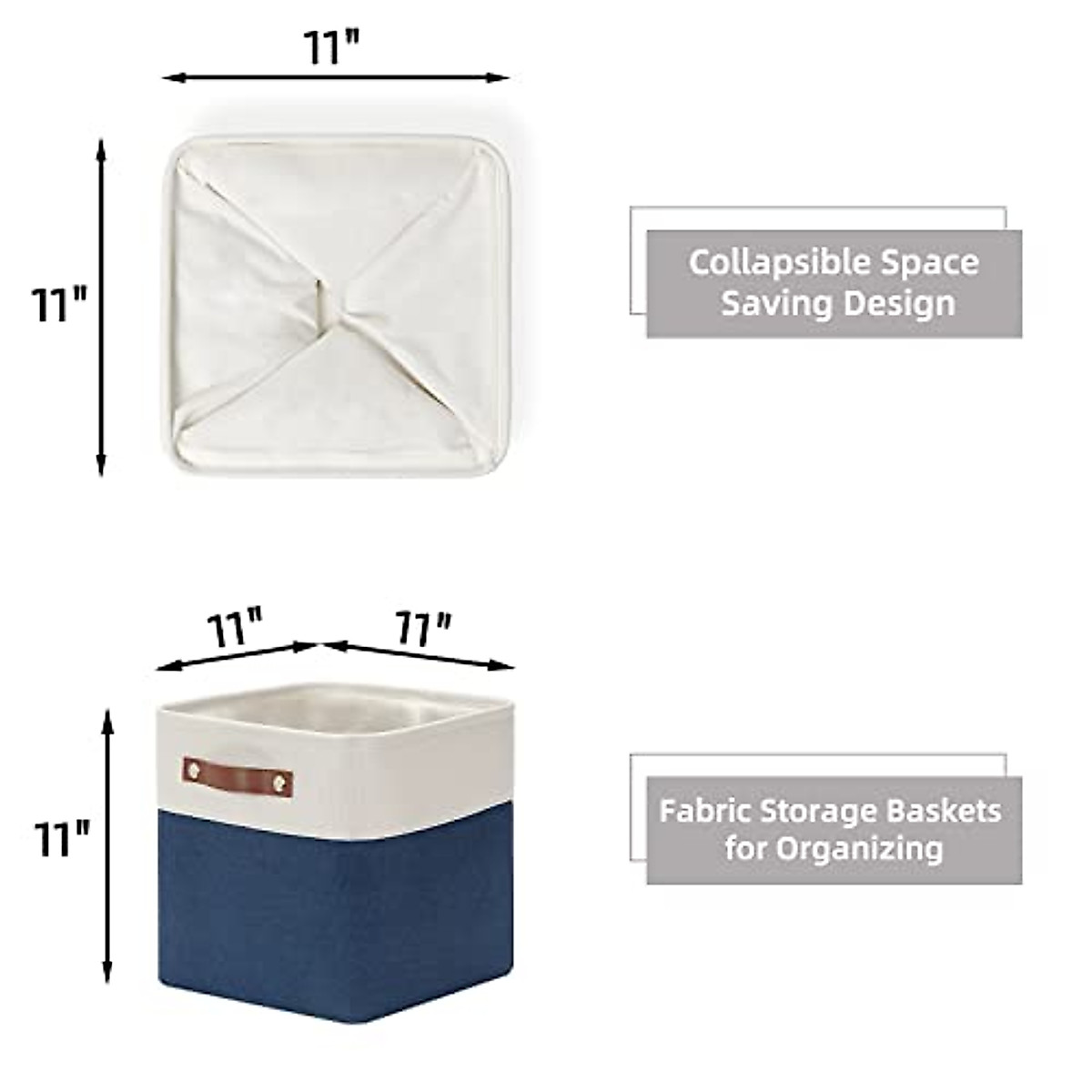 HNZIGE Fabric Cube Storage Bins Basket for Shelves Set of 4, Fabric Storage Cubes Baskets Closet Storage Bins for Cube with Handles, Cubby Storage Bins for Organizing Home Office (White Blue)