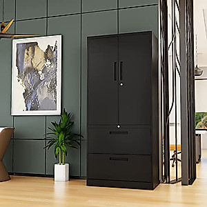 Anxxsu Metal File Cabinet 2 Drawers, Lateral File Cabinets Home Office, Storage Cabinet Adjustable Shelves, Locking File Cabinet Letter/Legal/A4 Size Files (Assemble Required) MSC-0815 Black-style B