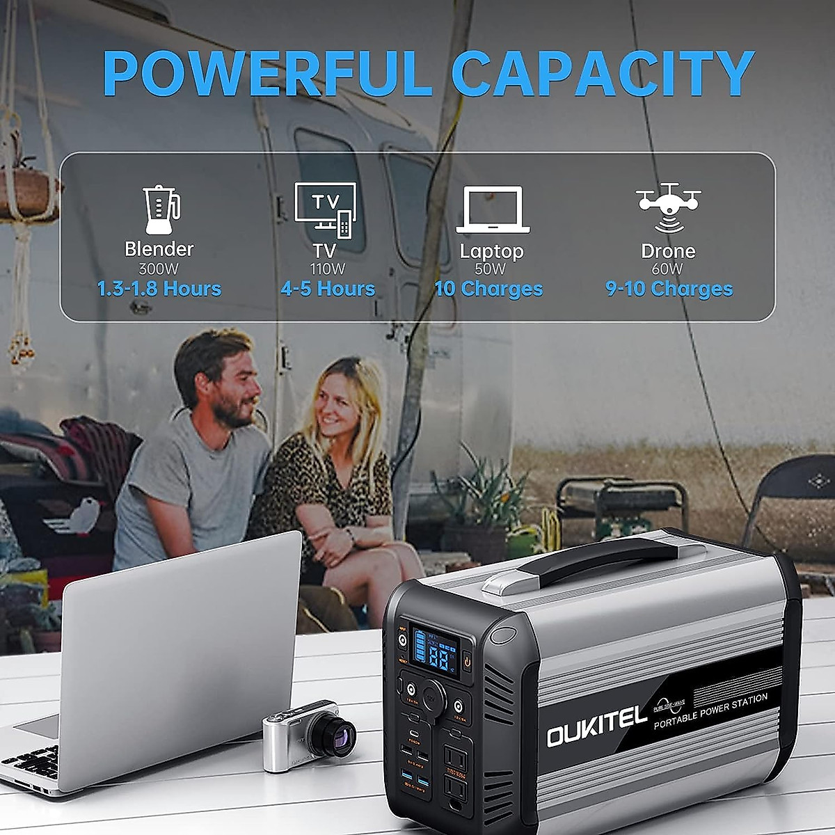OUKITEL Portable Power Station CN505, 500W(Peak 1000W) 614Wh, LiFePO4 Power Station with 110V AC Outlets, Solar Generator for Camping Home RV Travel