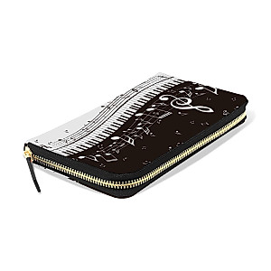AGONA Womens Wallet Black White Piano Keys Musical Notes Wallet for Women Long Wallet PU Leather Zip Around Phone Clutch Handbag Card Holder Purse Girls Men