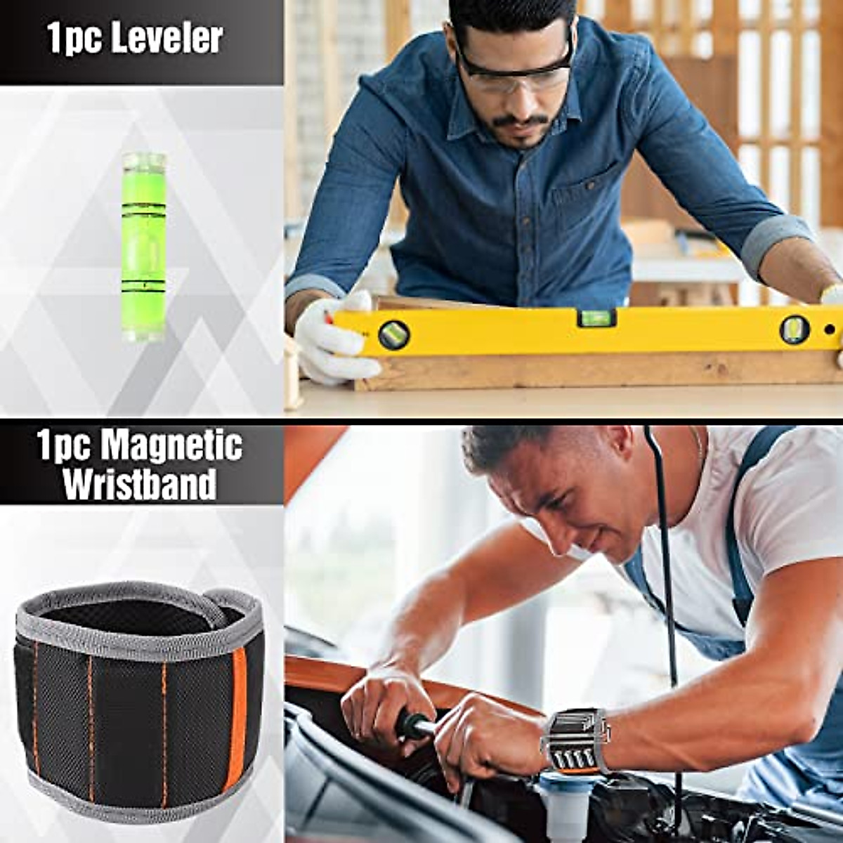 Sunplux 119Pcs Magnetic Screwdriver Set, Screwdriver Bit Set Hex Key Set Magnetic Wristband with Plastic Racking, Ideal Gifts for Men