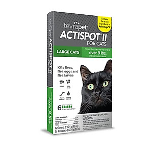 TevraPet Actispot II Flea Treatment for Large Cats 9+ lbs | 6 Doses | Powerful Prevention and Control