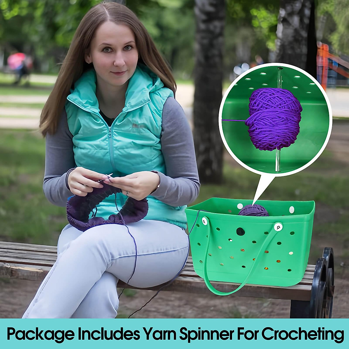 TIFFYONEK Yarn Spinner Compatible With Bogg Bag, Acrylic Yarn Holder With 2 Pcs Straw Covers, Yarn Holder for Crocheting and Knitting Gift for Craft Lover