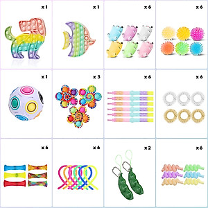 (50Pcs) Fidget Toys for Kids, Fidget PopIts Pack Popper Toy Set for Girls Boys, Treasure Chest Classroom Prizes Party Favors for Kids 4-8, Silicone Stress-Relief Sensory Toy Box for Kids and Adults