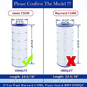 Cryspool Pool Filter Compatible with  Jandy CS150, R0462300, PJANCS150, Hayward X-Stream CC1500, CCX1500RE,Unicel C-8414, Filbur FC-1287,Pro Clean 150,PWWCT150, 817-0150N,150 sq. Ft, 1 Pack