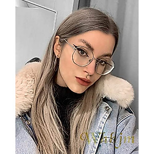 WHHJM Polygon Blue Light Blocking Glasses for Women Men Retro Octagon Square Non-prescription Metal Frame Eyeglasses (Silver Frame)