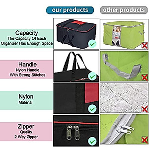 Storite Nylon Big Underbed Storage Bag Moisture Proof Cloth Organiser with Zippered Closure and Handle(BlackRed, 54x46x28cm) Rectangular (1 Pack)