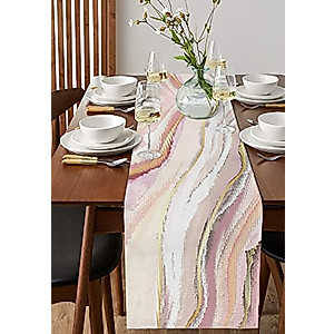 Lsrtoss Pink Yellow Ombre Table Runner 48 Inches Long Farmhouse Dress Scarves, Modern Marble Abstract Art Geometric Dining Tablerunner for Coffee Table/Kitchen Island/Party Décor, 13" x 48"
