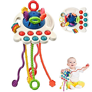 ENVFRI Food Grade Silicone Pull String Activity Toy, Baby Toys Montessori Pull String Learning Ropes with Simple Bubble Sliding Balls for Motor Skills, Sensory Teething Infants Toddlers Gifts 18M+