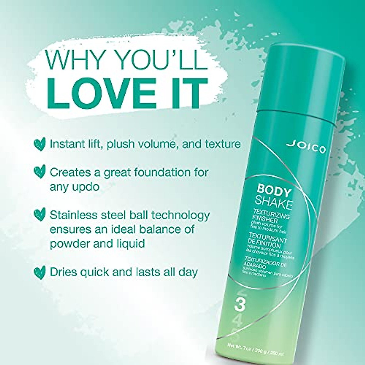 Body Shake Texturizing Finisher | For Fine to Medium Hair | Long-Lasting Volume & Fullness | Thermal Heat, Humidity, Pollution, & UV Protection | Control Frizz & Flyaways | Paraben Free | 250mL