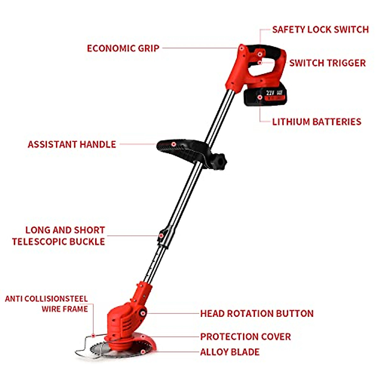 Battery Weed Wacker with Charger, 3-in-1 Electric Weed Eater Cordless, Lightweight Cordless Grass Trimmer Tool with 3 Types Blades and 3ah Rechargeable Battery Powered for Garden Yard…