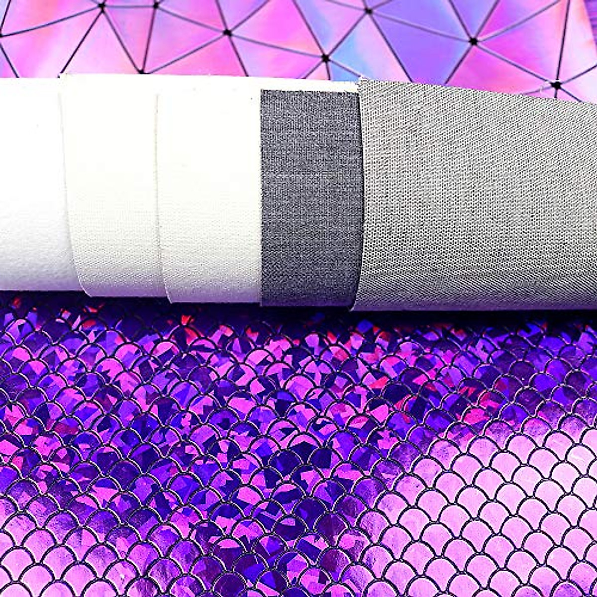 Yuanchuan 7Pcs/Set 8.3" x 12"(21cm x 30cm) A4 Bundle Leather Sheets Mixed Purple Series Holographic Sparkle Fine Chunky Glitter Faux Leather Fabric Bow Earrings Making DIY Craft (Purple Series)