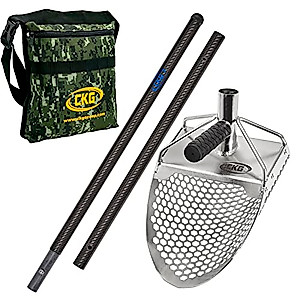 CKG Sand Scoop for Metal Detecting Stainless Steel Shovel for Beach Underwater Treasure Hunting (Large Scoop + Carbon Fiber Handle)