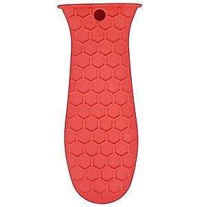 Silicone Hot Handle Cover, 5.31 Inch Cast Iron Handle Cover Hot Skillet Handle Cover Holder Rubber Hot Resistant Non Slip Pot Holder Sleeve for Metal Frying Pans Aluminum Cookware Handles -L (Red)