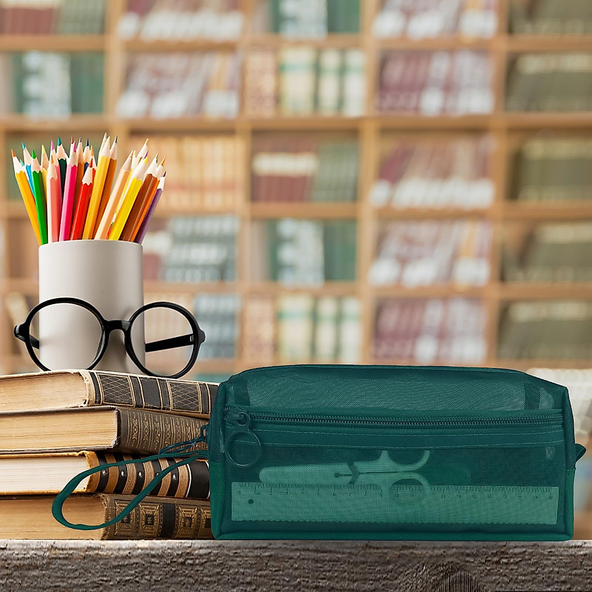 Moyad Grid Mesh Pencil Pen Case Large Capacity Pencil Pouch Stationery Organizer Pen Bag Clear Translucent Pencil Cases for Office, Work, Travel, Adults - Green