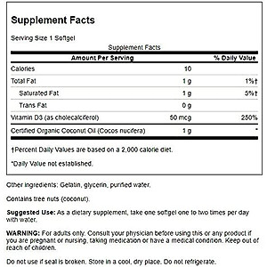 Swanson Vitamin D3 with Coconut Oil - High Potency 2,000 Iu 60 Sgels 2 Pack