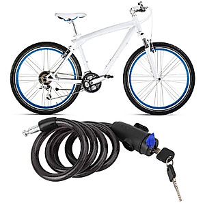 Wear-Resistant with Mounting Bracket Anti-Theft Bike Lock, Black Durable Bike Lock, Coiled Bike Locks for Indoor Outdoor