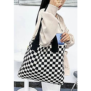 Pocadri Women's Contrasting Shoulder Bag Cotton Hemp Soft Multifunctional Large -Capacity Knitted Bag Handbags